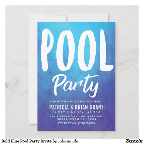 Bold Blue Pool Party Invite Zazzle Pool Party Invitations Pool