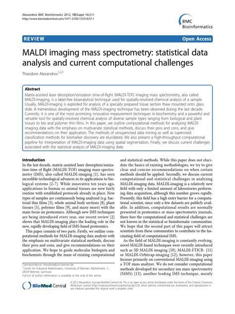 Pdf Algoritmos Maldi Imaging Mass Spectrometry Statistical Data Analysis And Current