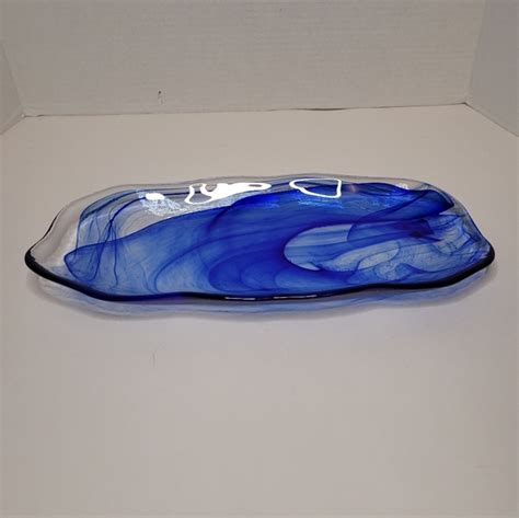 Dining Art Glass Blue Swirl And Clear Rectangular Serving Dish 13 Nwot Poshmark
