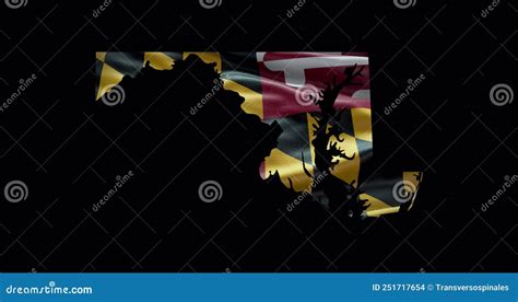 Mapa Do Estado Mariland Com Bandeira Ondulada Fundo Do Canal Alfa
