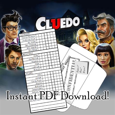 Cluedo Printable Sheets Etsy Uk