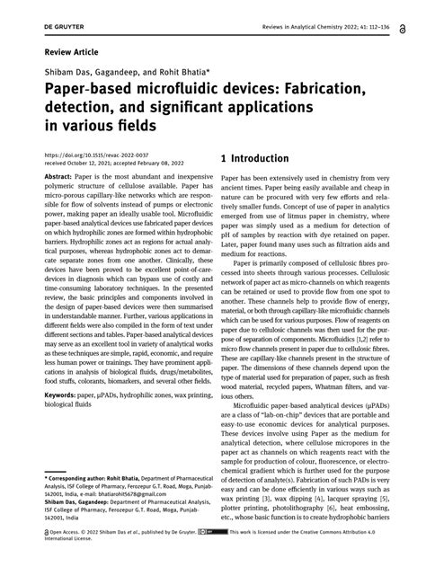 Pdf Paper Based Microfluidic Devices Fabrication Detection And