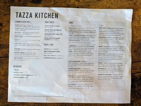 Tazza Kitchen Village District Menu Full Menu Update 2025