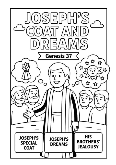Josephs Coat And Dreams Coloring Page Free Genesis 37 Printable For