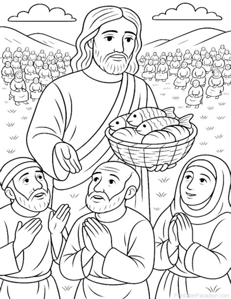 Printable Jesus Feeds The 5000 Coloring Page