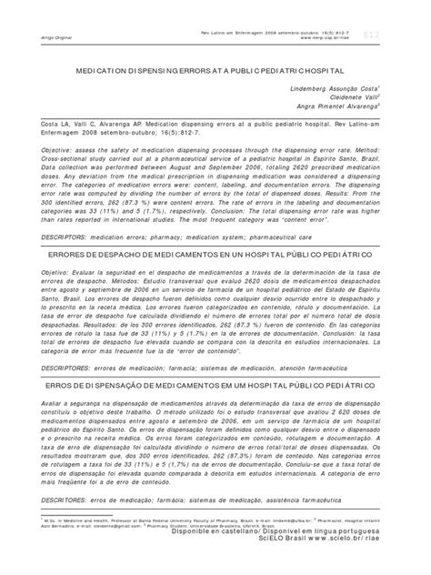 Medication Dispensing Errors At A Public Pediatric Hospital Pdf
