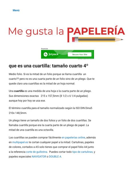Definición Y Medidas De Cuartillas Pdf Impresión Publicación