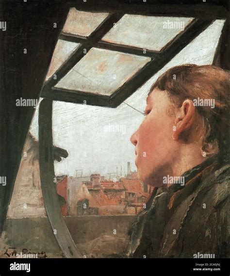 Ring Lauritz Andersen Young Girl Looking Out Of A Window Danish School 19th And Early 20th