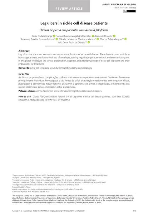Pdf Leg Ulcers In Sickle Cell Disease Patients
