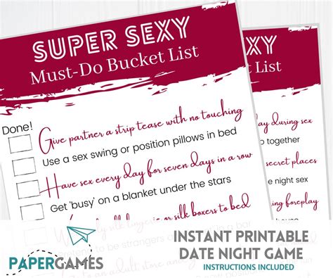 Sexy Bucket List Date Night Game Instant Download Couples Date Night