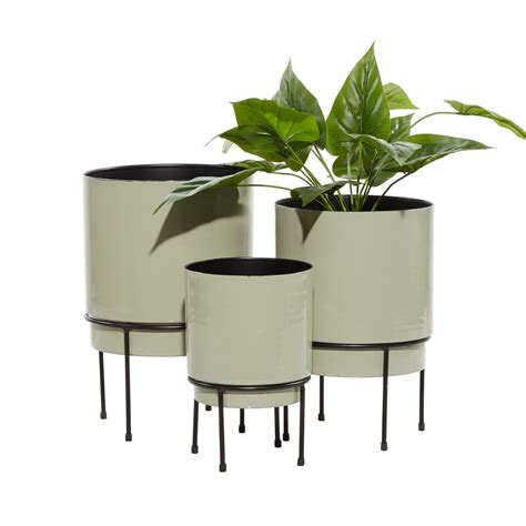 Metal Planter With Removable Black Stand Set Of 3 S3 10 13 14h