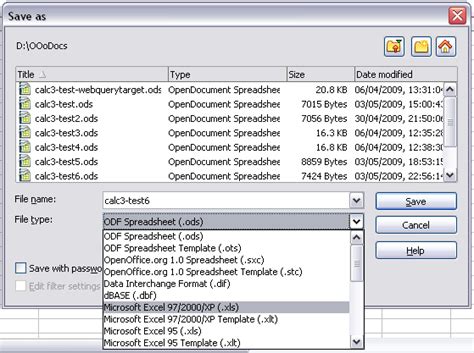 Saving Spreadsheets Apache OpenOffice Wiki