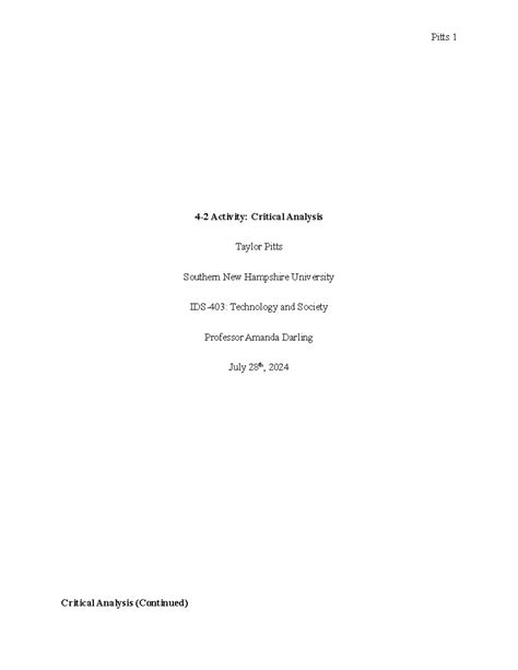 4 2 Activity Critical Analysis 4 2 Activity Critical Analysis Taylor