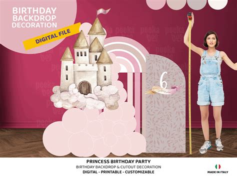 Printable Princess Party Backdrop Princess Party Cutout Girl Birthday Backdrop Princess