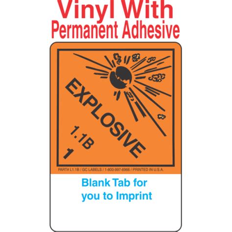 Blank Explosive Class 11b Proper Shipping Name Extended Vinyl Labels