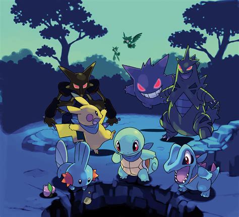 Sugimori Ken Alakazam Gengar Mudkip Murkrow Pikachu Squirtle Totodile Tyranitar