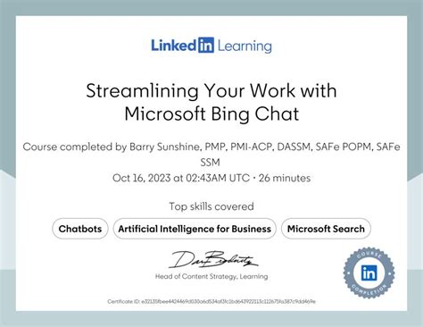 Certificate Of Completion Barry Sunshine Pmp Pmi Acp Dassm Safe