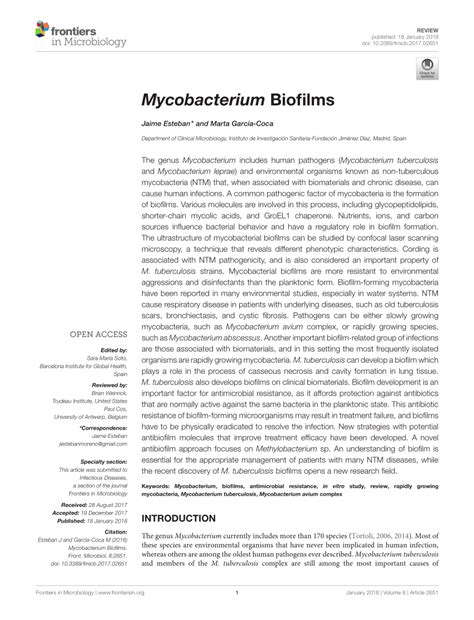 Pdf Mycobacterium Biofilms