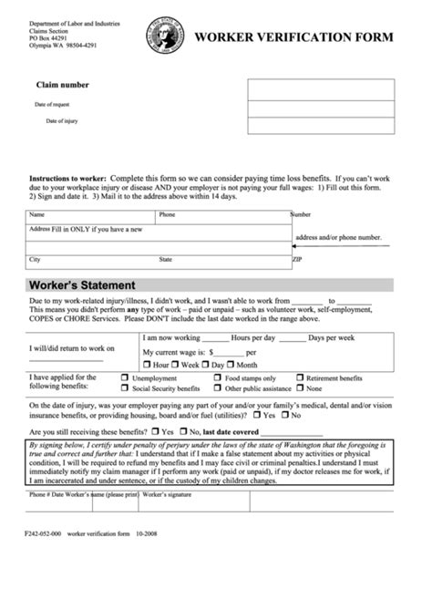 Fillable Worker Verification Form Printable Pdf Download