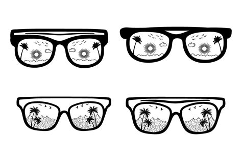 Line Art Beach Reflection Sunglasses Graphic By Nurearth · Creative Fabrica