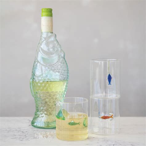 12 Oz Hand Blown Drinking Glass With Fish On Hook 3 Styles