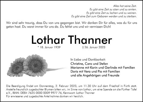 Traueranzeigen Von Lothar Thanner Trauer Nn De