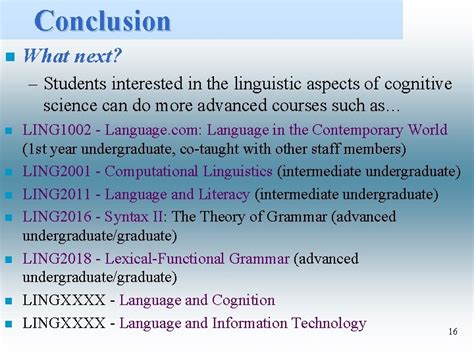 Introduction To Cognitive Science Summary Of The Linguistics