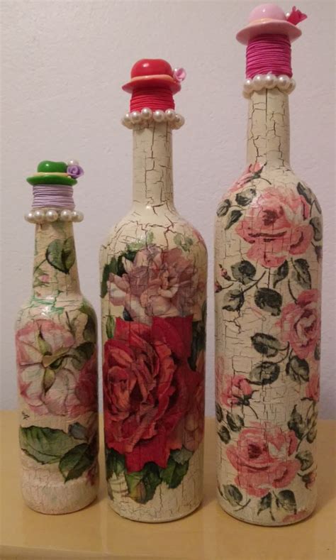 Decupagem Em Vidro Craquele Em Vidro Garrafas Vintage Artesanato Em Vidro