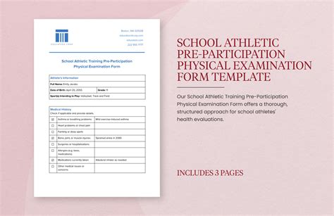 School Athletic Training Pre Participation Physical Examination Form
