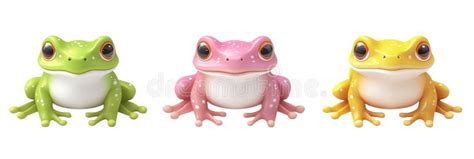 Colorful Cartoon Frogs In Green Pink And Yellow With Cute Design Big
