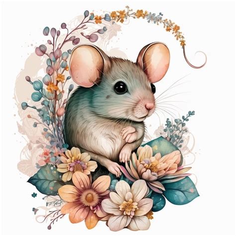 Premium Photo A Mouse Sits Among Flowers