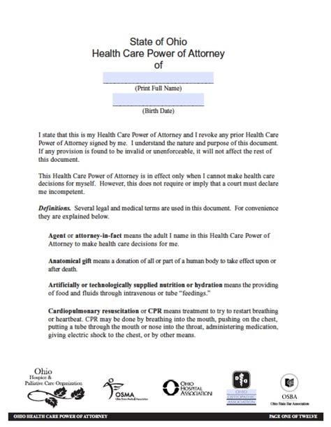 Ohio Medical Power Of Attorney Form Power Of Attorney Power Of Attorney