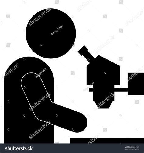 Man Sitting Microscope Repairs Vector Illustration Stock Vector Royalty Free 259941767