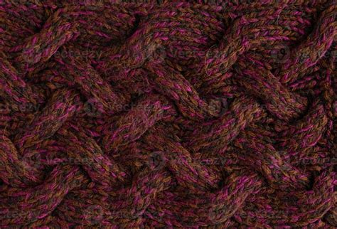 Texture Of Smooth Knitted Dark Sweater With Pattern Top View Close Up