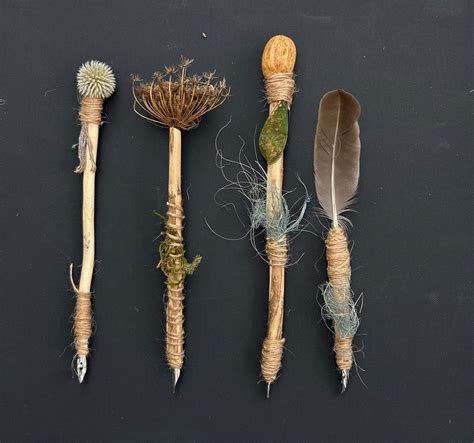 4 Natural Feather Handmade Witchs Writing Quills Made From Driftwood