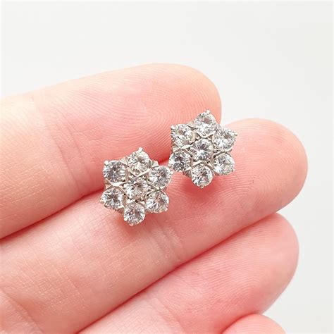 Antique Victorian 9k 9ct Gold White Sapphire Earrings Star Cluster