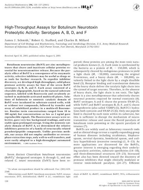 Pdf High Throughput Assays For Botulinum Neurotoxin Proteolytic