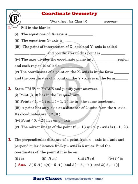 Ix Cg Ws 01 24 25 Coordinate Geometry Pdf Cartesian Coordinate