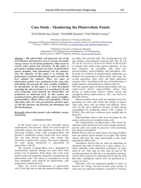 Case Study Monitoring The Photovoltaic Panels Pdf Solar Cell
