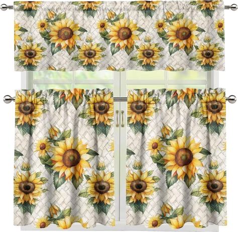 Rustic Sunflower Kitchen Curtains And Valances Set Tier Curtains 36