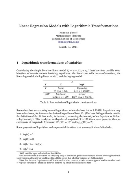 Linear Regression Models With Logarithmic Transformations Pdf