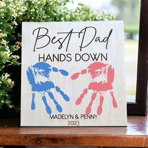 Best Dad Hands Down Handprint Sign Etsy