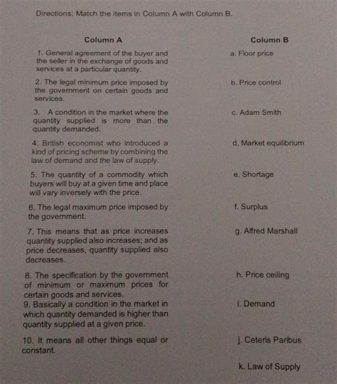 Solved Directions Match The Items In Column A With Column
