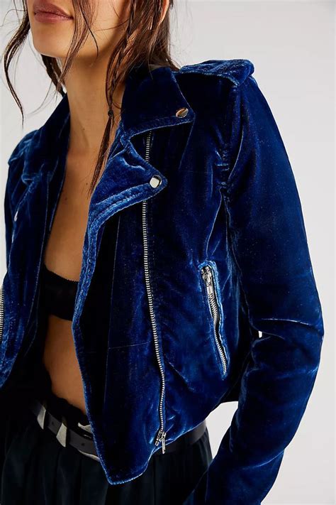 Understated Leather Velvet Moto Jacket In Sapphire Exclusively At Free