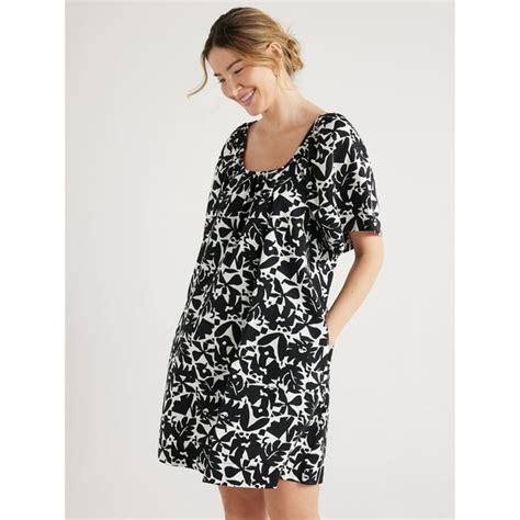 Free Assembly Womens Square Neck Print Mini Dress With Short Sleeves