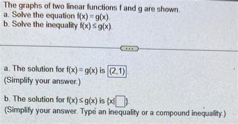 Solved The Graphs Of Two Linear Functions F And G Are Shown