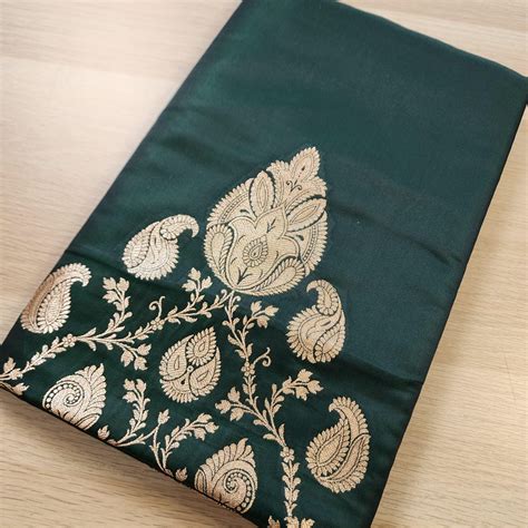 Rich Bottle Green Pure Banarasi Katan Silk Saree With Light Gold Zari
