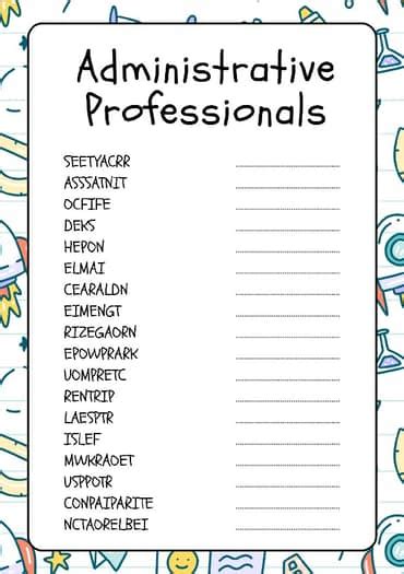 Administrative Professionals Word Scramble Puzzle Worksheet Activity