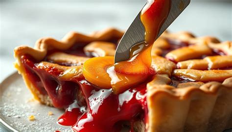 Hyper Realistic Fruit Pie Being Sliced Showing The Thick Juicy