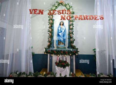 Virgin Marie Statue During Christmas Time In A San José School Costa